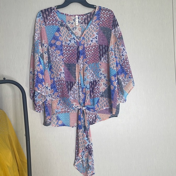 mts | Tops | Mts Boutique Oversized Boho Tie Waist Top Flutter Sleeve ...